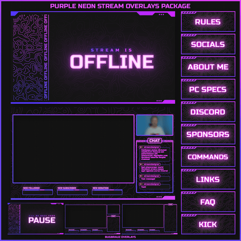 DARK PURPLE NEON stream overlays package – BIGBRAUZ OVERLAYS